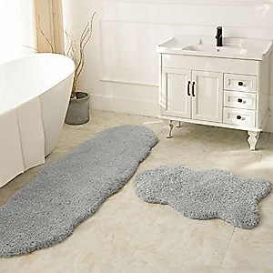 Ashler Runners Bathroom Rugs Long Non Slip Bathroom Rug Sets 2 Piece, Light Grey Water Absorbing Bath Mat Ultra Soft Shower Rugs, Plush Machine Washable Bathroom Carpet, 24 x 36 & 24 x 72 inches