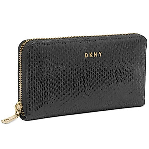 DKNY Sally Leather Zip Around Wallet on a Chain - Black