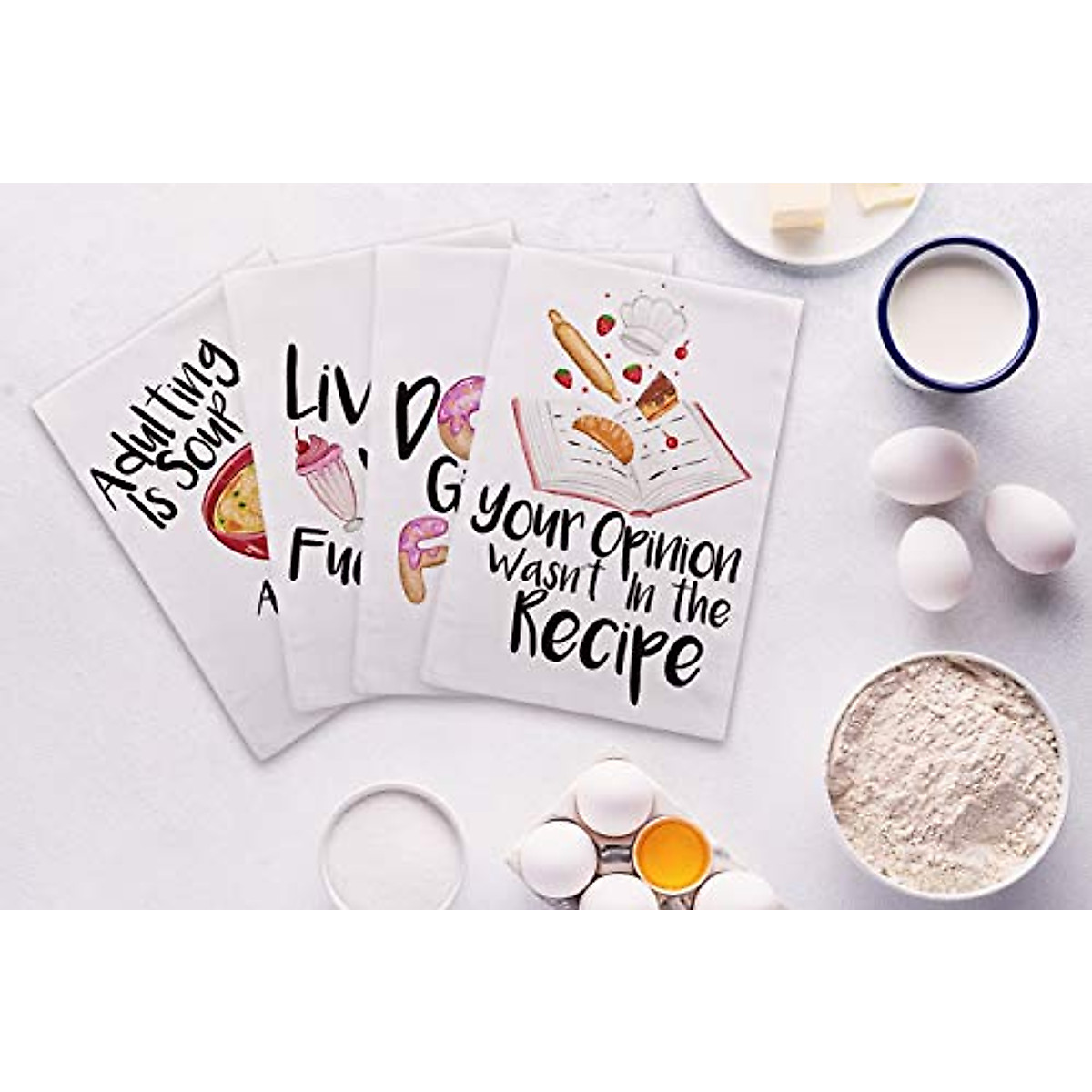 Kitcha Funny Kitchen Towels and Dishcloths Sets of 4 |Unique Funny Dish Towels with Sayings, Perfect for Housewarming Gifts New Home| Funny Hand Towels for Kitchen Gifts.