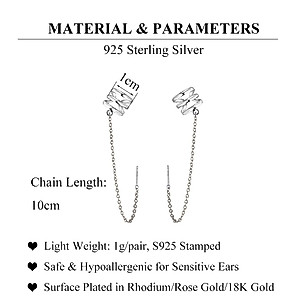 SLUYNZ 925 Sterling Silver Ear Cuff Earrings Chain for Women Crawler Earrings Wrap Helix Climber Earrings (A-Silver)