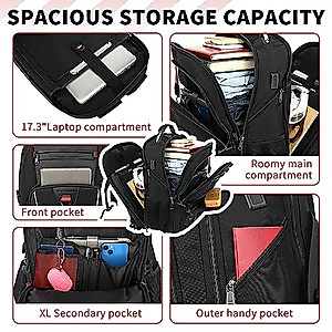 PS Le Periple Laptop Backpack For Men,Extra Large 17.3 inch Computer Backpack,Water-Repellent College Daypack Business Backpack with Anti-Theft Pockets & USB Port for Men/Women-Black