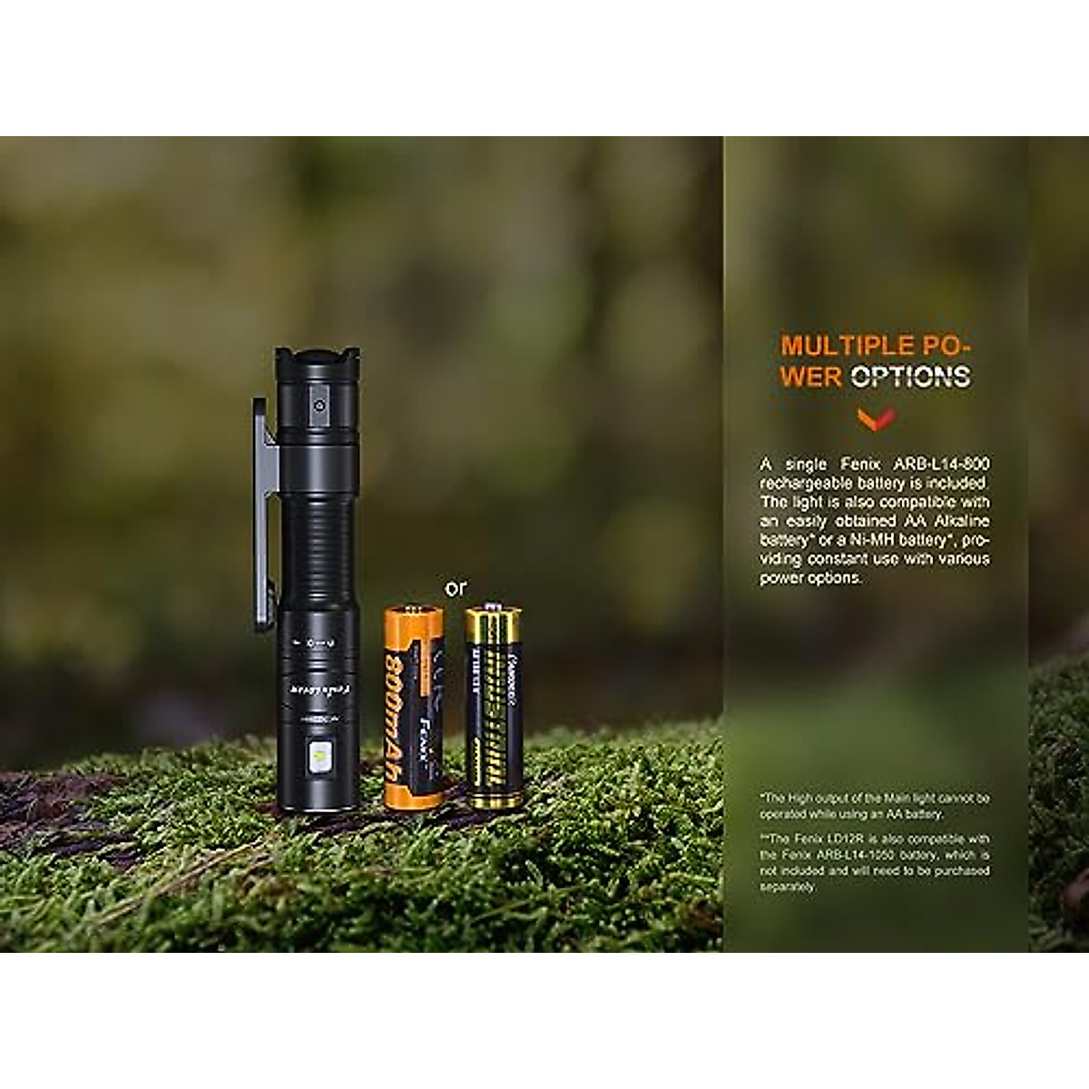 Fenix LD12R EDC Flashlight, 600 Lumen USB-C Rechargeable, AA Compatible, Main and Side Dual LEDs Work Light with Magnetic Clip and Lumentac AA Organizer