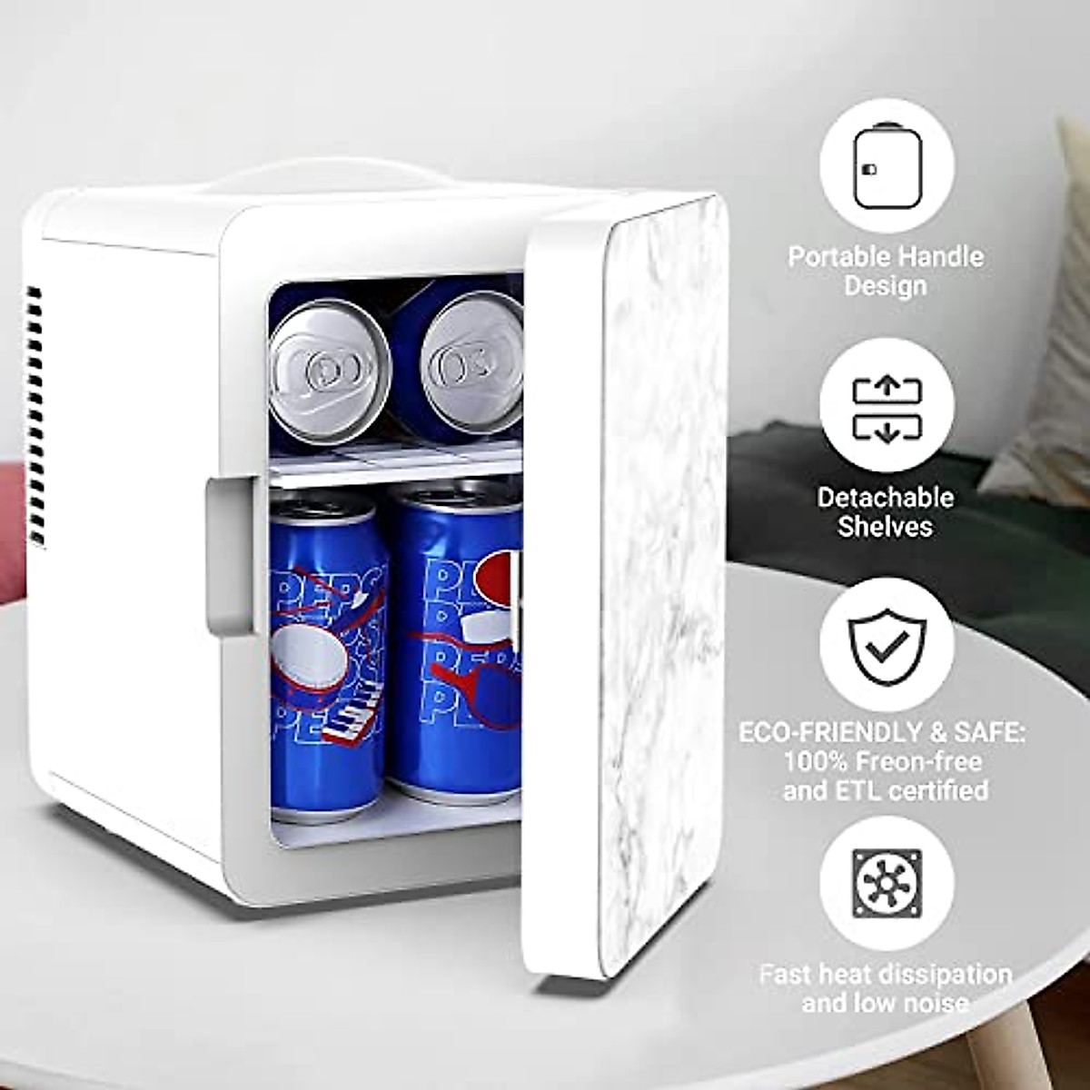 Living Enrichment Mini Fridge 4 Liter/6 Can Skincare Fridge, Cooler and Warmer Portable Small Refrigerator, AC Plug DC 12V Adapter, for Skincare, Medications, Bedroom, Travel Car, White