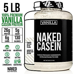 Naked Casein - Vanilla Micellar Casein Protein from US Farms - 5 Pound Bulk, GMO-Free, Gluten-Free, Soy-Free, Preservative-Free - Stimulate Muscle Growth - Enhance Recovery - 61 Servings