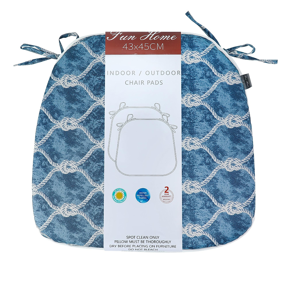 FUNHOME Outdoor Chair Cushions Set of 2,17" x 16" x 2",U-Shaped Garden Seat Cushion Waterproof,Patio Furniture Cushions with Ties,Dining Chair Cushions Indoor Chair Pads 17 inch(Ocean Blue)