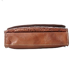 American Western Handtooled Leather Try Fold Wallet Cross Body Clutch Bag Purse Light Bundle - (Antiqued Brown Turquoise)