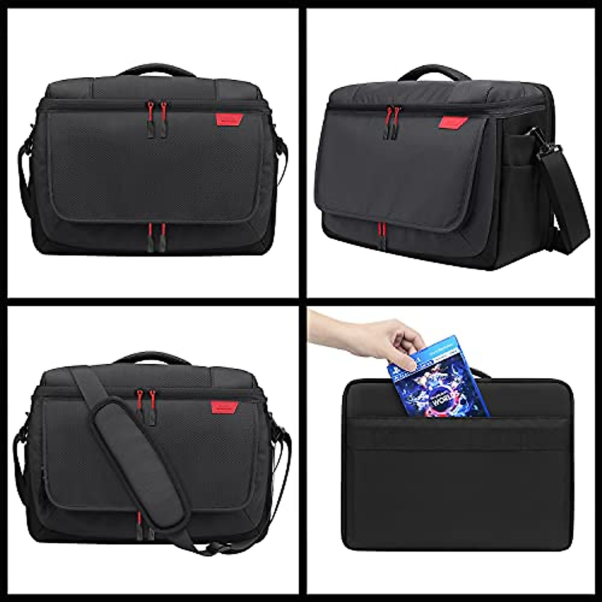 BUBM Console Carrying Case for PS5, PlayStation 5 Protective Shoulder Bag Handbag, Travel Carry Bag Storage for Controllers, Monitor, Headsets, Gaming discs, Charger, & Accessories (Black)