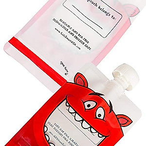 LifeSmart Reusable Food Pouches with Collapsible Funnel 20 Six Ounce Pouches 5 Caps Includes Cleaning Brush, Spoon Tops Clear Windows on The Front Excellent for Travel