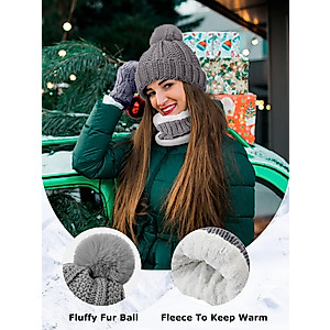 12 Pcs Winter Beanie Hat Scarf Touchscreen Gloves Set Fleece Lined Knit Beanie Hat Neck Warmer Scarf for Men Women (Black, White, Beige, Gray)