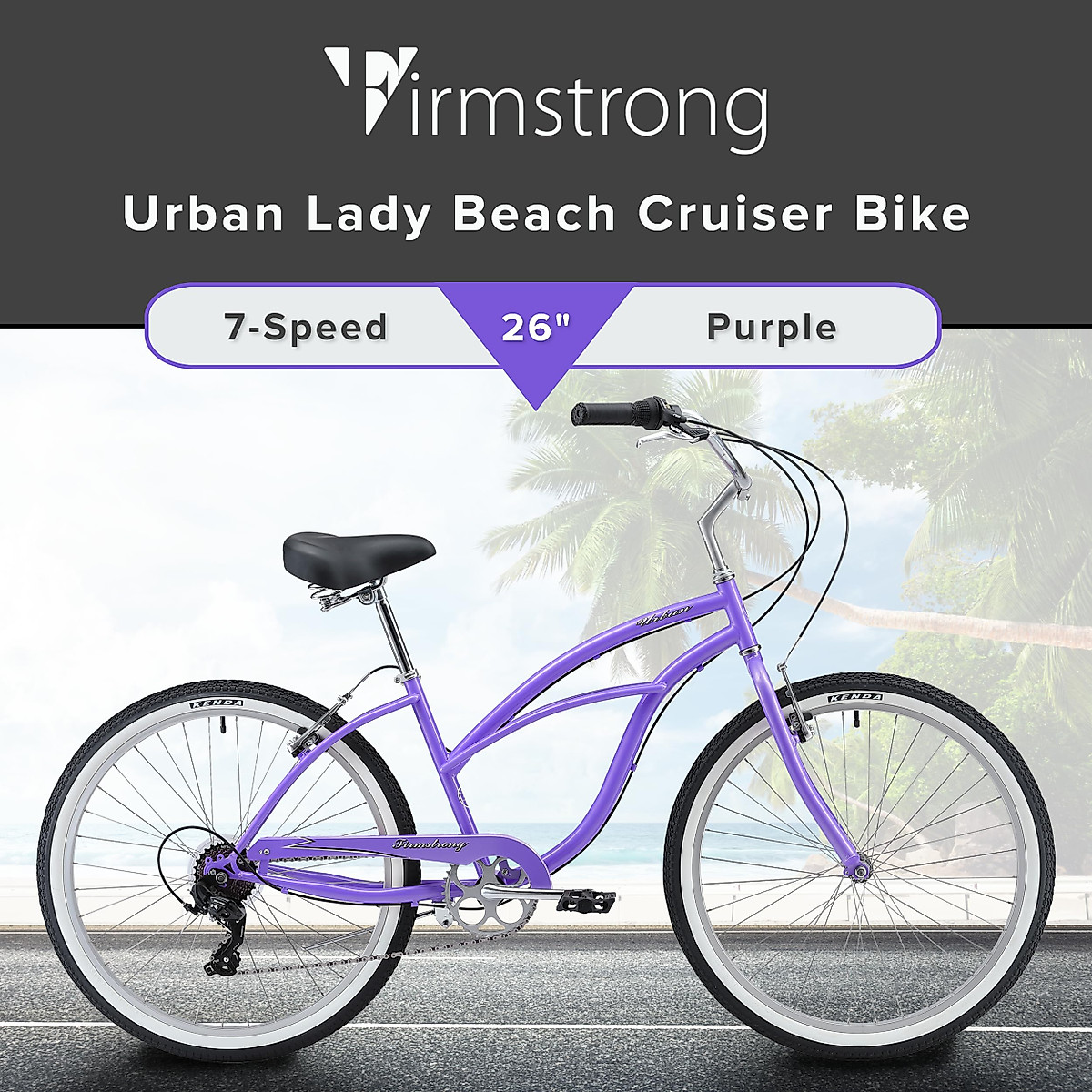 Firmstrong Urban Women's Beach Cruiser Bike, 7 Speed Bicycle, 26 Inch Wheels, Purple