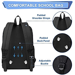 Kasqo Lightweight School Backpack, Large Capacity Water-Resistant Casual College Bookbag for Men Women Teen Girls Boys, Black