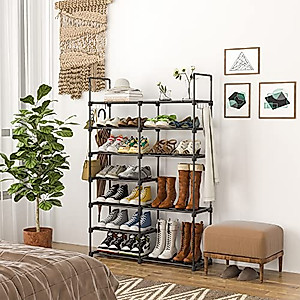 GIMTRR 7 Tiers Metal Shoe Rack, Large Capacity 24-30 Pairs Vertical Shoe Tower, Tall Shoe Storage Organizers, Narrow Shoe Shelf for Entryway, Closet, Garage