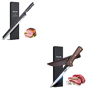 Huusk Premium Slicing Knife Bundle with Hand Forged Deboning Knife with Sheath