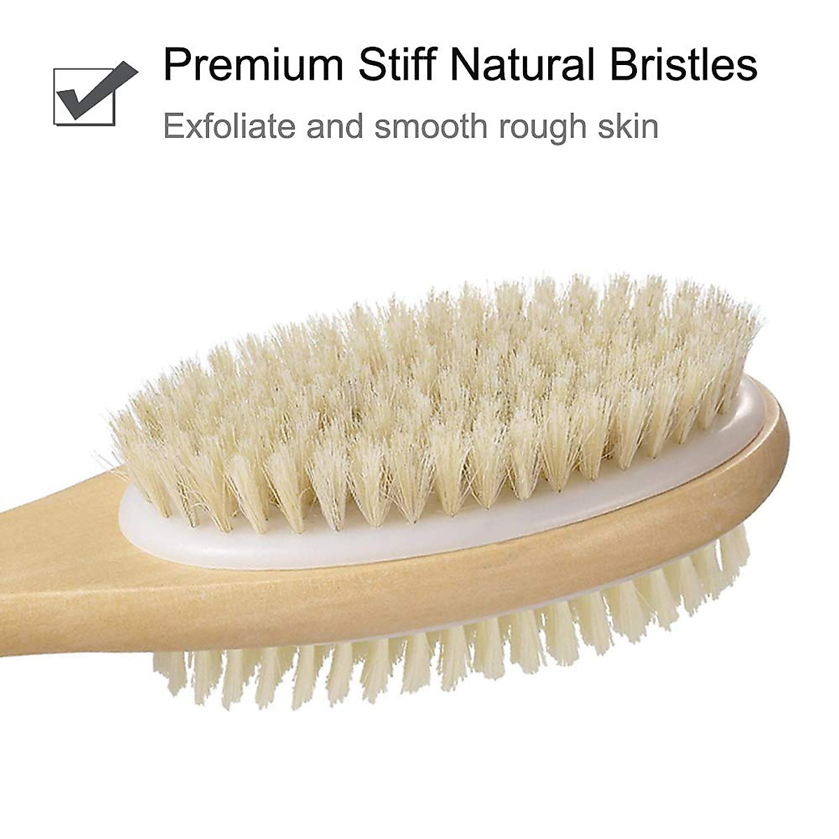 2PCS QUNCI Shower Brush Set - Double-Sided Brush Head for Wet or Dry Brushing, Bath Body Exfoliating Brush, Dry Skin Body Exfoliator&Lotion Applicator for Your Back