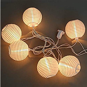SkrLights 8.5Ft Mini Lantern String Lights -10 White Nylon Hanging Lanterns with Warm White Bulbs Included, Plug in, Connectable up to 25 Strands, White Lights String for Bedroom, Patio, Backyard