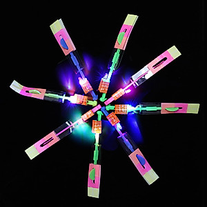 lpvoqpth 25 Sets LED Flying Set, 25 Slingshot+25 Glow Helicopter-50 Pcs, Flying Toy Outdoor Toys Glow in The Dark Party Supplies Party Favors for Kids 8-12,4-8