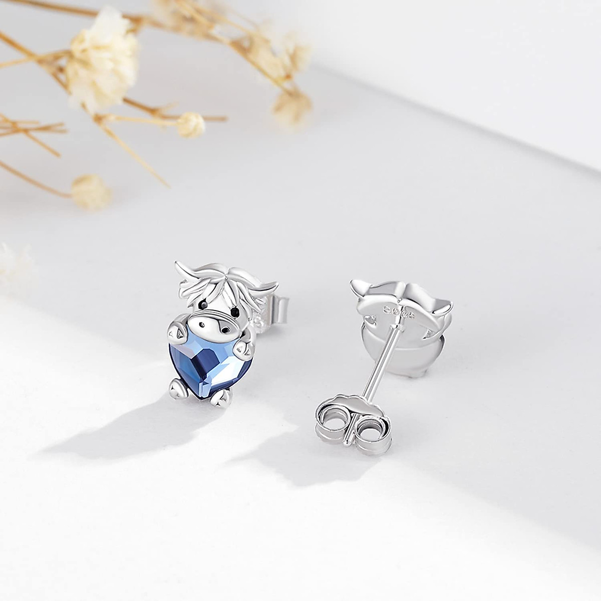 JUSTKIDSTOY Highland Cow Earrings 925 Sterling Silver Cute Animal Cow Stud Earrings Cow Stuffed Jewelry Mothers Day Gifts for Mom Women Girls Daughter