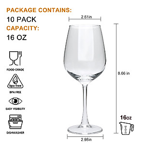 Ufrount Red Wine Glasses Set of 10,Classic Wine Glasses 16oz for Party Restaurant,Clear All-purpose 500ml Wine Glass Stemmed Glassware White Wine Glasses for Gift,Wedding