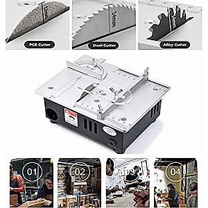 TOPCHANCES Mini Hobby Table Saw, Upgrade Table Saws Woodworking Desktop DIY Acrylic PCB Desktop Crafts Cutting Machine with Power Supply 63mm HSS Circular Saw Blade