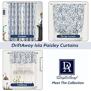 DriftAway Isla Paisley Floral Pattern Blackout Thermal Insulated Window Curtain Valance Rod Pocket 52 Inch by 18 Inch Plus 2 Inch Header Navy