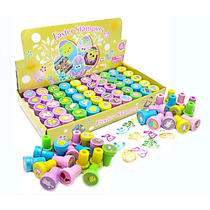 TINYMILLS 50 Pcs Easter Assorted Stampers for Kids Easter Egg Fillers Easter Basket Stuffers Classroom Rewards Church Easter Egg Hunt VBS Sunday School Rewards