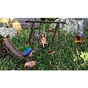 GlitZGlam Fairy and Gnome Miniature Swing and Slide Set - A Fairy Garden Accessory