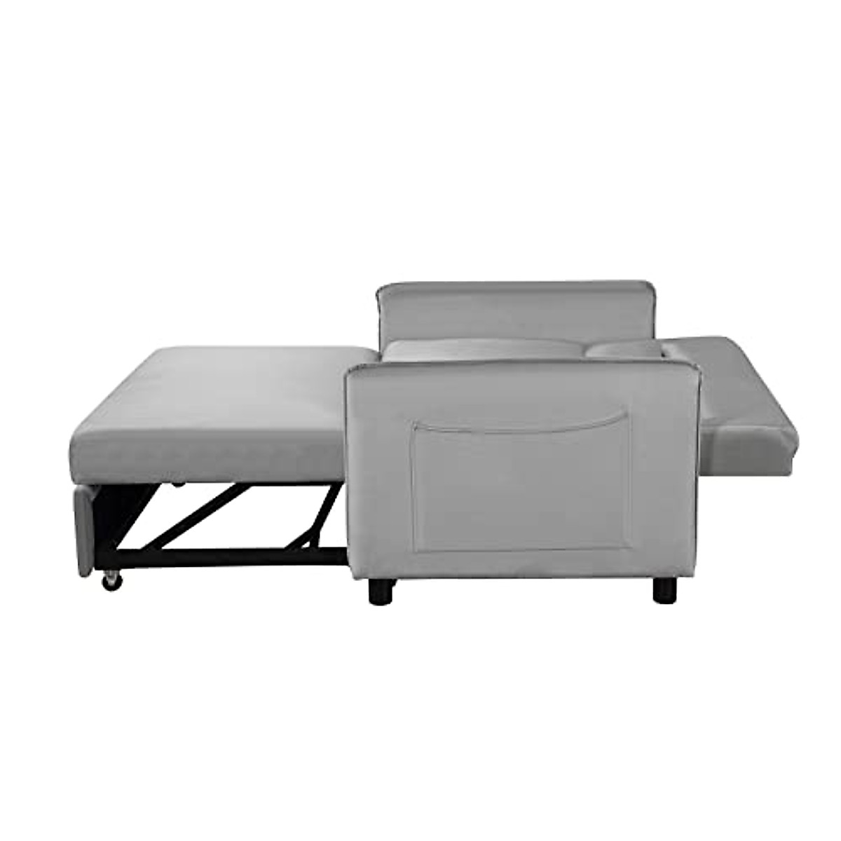 FULife 57'' Convertible Microfiber Upholsterd Sofa with Pull-Out Sleeper,3-in-1 Multi-Functional Adjustable Loveseat Bed,Modern 2-Seats Futon Couch w/Side Pocket&Pillows,Lounge Sofá for Living Room