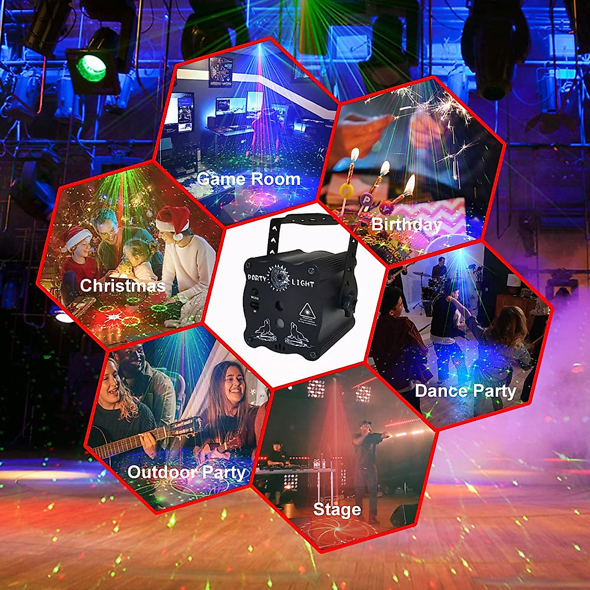 Laser Lights for Party - Laser Light Show Projector for Christmas Halloween, Disco Ball DJ Lights, Sound Activated Strobe Light Background Party Light Decor Glow Party Supplies