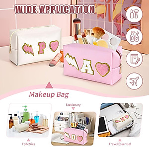 TOPEAST Preppy Makeup Bag Initial Chenille Letter Bag Cosmetic Bag Portable Travel Toiletry Bag, Personalized Birthday Gift for Women Girls, Preppy Travel Stuff for Girls, Pink K