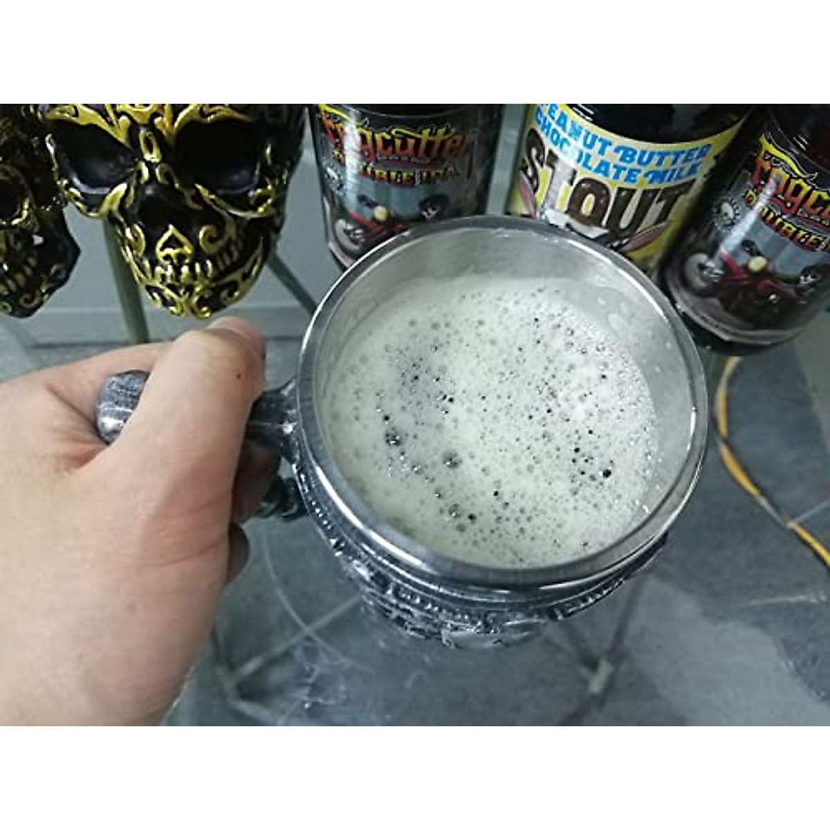 Classic Stainless Steel Reusable Insulated Viking Skull Cups Novelty Coffee Mugs for Women and Beer Mug for Men 14oz with Handles for Tea Milk Coffee Drinking &Halloween Bar Drinkware Gift,Party Cup