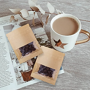 BEISHIDA 100 Pack 3.5 Inch Small Resealable Bags Small Kraft Paper Bags with Clear Window Airtight Brown Kraft Paper Bags Food Storage Bags Seed Bags Simple Bags Heat Sealable Bags for Packaging