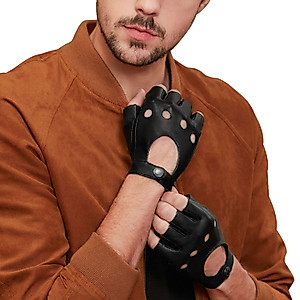 GSG Mens Fingerless Leather Gloves Driving Cycling Motorcycle Half Gloves Unlined X-Large Black