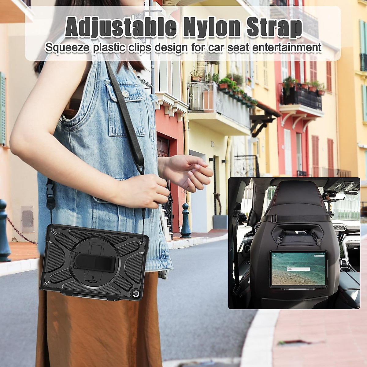 GooodiDEAR for Amazon Fire Max 11 Case (13th Gen 2023), Rugged Multi-Angle Kickstand, Heavy Duty Shockproof TPU Protection, Adjustable Hand Strap, Stylus Holder, Shoulder Strap, Elastic Band - Black