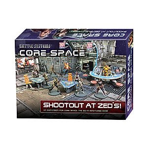 Battle Systems Core Space Shootout at Zed’s Expansion Set - Miniatures - Board Game - Event Cards - Modular 3D Terrain - Wargaming BSGCSE001