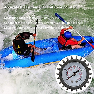 Simlug PVC Inflatable Boat Barometer, 0‑2 BAR/0‑30 PSI Rubber Dinghy Unidirectional Pressure Gauge for Inflatable Boats, Support Plates