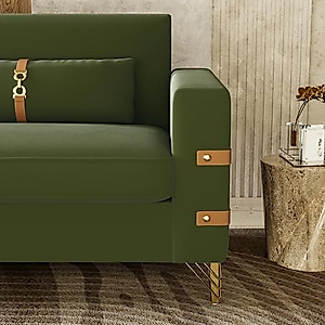 LostCat 85'' Velvet Sofa, Chesterfield Velvet Comfy Sofa Couch with Extra Deep Seats, Upholstered Mid-Century Modern Love seat, Modern Sofa- 3 Seater Sofa with Extra Deep Seats, Green