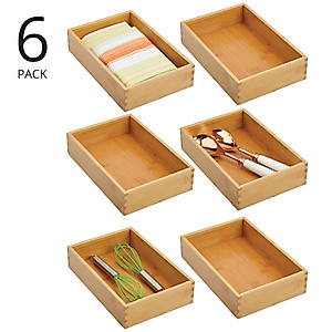 mDesign Bamboo Wood Drawer Organizer Box Tray for Kitchen, Drawers, Utensil Storage Countertops, Shelves, and Pantry; Holds Flatware, Cooking Utensils - Echo Collection - 6 Pack - Natural