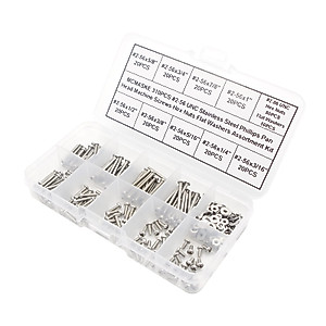 MCMASKE 310PCS #2-56 UNC Stainless Steel Phillips Pan Head Machine Screws Hex Nuts Flat Washers Assortment Kit