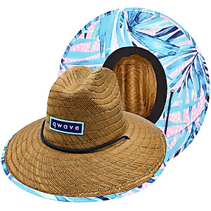 Qwave Mens Straw Hat - Fishing Print Designs, Sun Hats for Men Protects from Summer Sun - Lifeguard Hat, Dark Straw - Topography