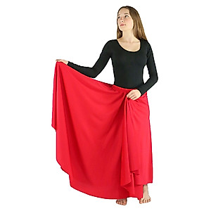 Danzcue Girls Long Full Circle Dance Skirt (L-XL, Scarlet)