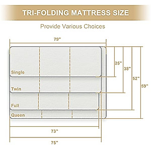 Lazyzizi Folding Mattress, 4 Inch Memory Foam Tri-fold Mattress with Breathable & Washable Bamboo Fiber Fabric Cover, Foldable Floor Mattress Guest Bed for Camping, Road Trip, Single