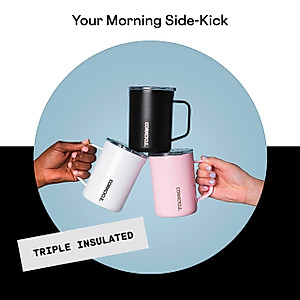 Corkcicle Triple Insulated Coffee Mug with Lid and Handle, Black, 16 oz – Stainless Steel Travel Mug Keeps Beverages Hot for 3+ Hours – Non-Slip, Easy-Grip, Spill-Resistant Tumbler