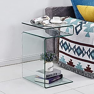 SMARTIK Glass Nightstand Side&End Table, Modern S-Shaped Clear Bedside Table/Side Table/Coffee Table for Living Room,Sofo Accessories, and Bedroom (S Shaped 16.55"x14.56"X24.02"H)