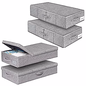 punemi Under Bed Storage With Lids, 2 Pack Large Underbed Storage Containers Clothes W/ 3 Handles, Foldable Low Profile Stackable Storage Drawer Organizer Bins Box