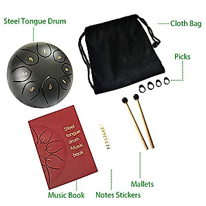 Luvay Steel Tongue Drum - 6 inches 8 Notes - Percussion Instrument - with Pouch, Book, Mallets, Finger Picks