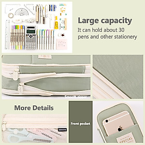 MAMUNU Expandable Pencil case with compartments, Large Capacity Pencil Cases Pencil Bag Pouch Kids Adults, Portable Pencil Case Large School Stationery Organizer, Makeup Cosmetic Bag, Green