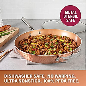 Gotham Steel Hammered Non Stick Frying Pan with Lid, 14” Ceramic Frying Pan Nonstick, Induction Pan for Cooking, Egg Pan, Long Lasting Nonstick, Stay Cool Handle, Oven Dishwasher Safe, 100% Toxin Free