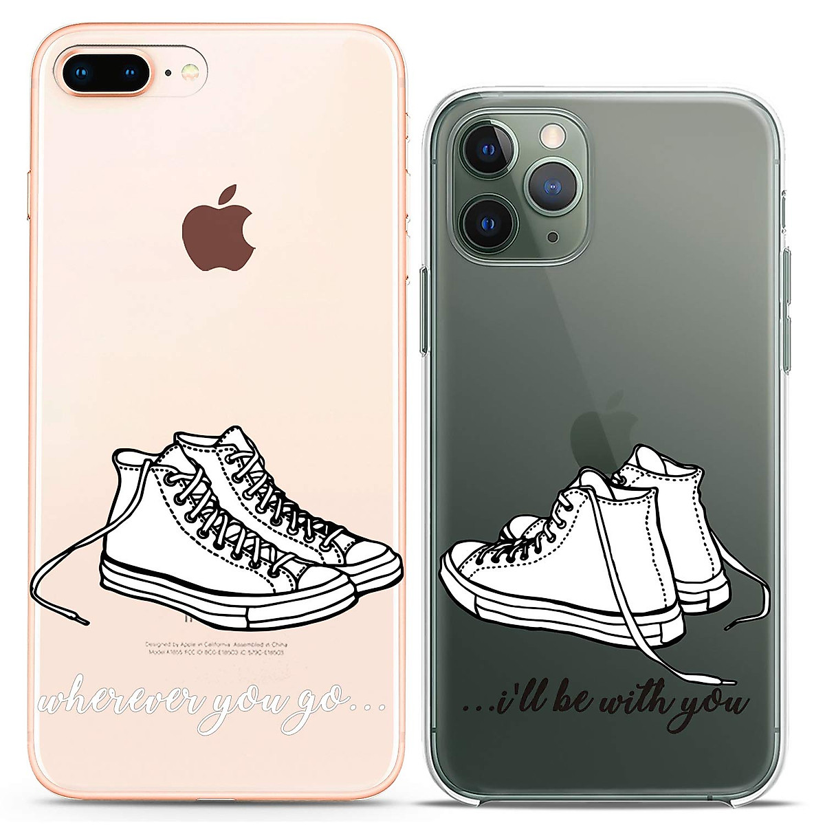 Cavka Matching Couple Cases Compatible for Google Pixel 8 Pro 7a 7 Pro 6 Pro 6a 6 5a 5 XL 4a 5G 4 XL 4a Crystal Sneakers Wherever You Go I Will Be With Clear Silicone Cover Converse Anniversary Friend