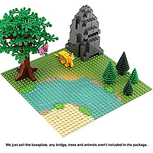 Feleph 4 Pieces Classic Baseplate with River and Grassland Pattern Base Plates for Building Blocks Mat 10 x 10 Inches Compatible with Major Brands