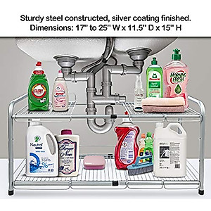 Surpahs 2 Tier Under Sink Expandable Shelf Organizer, Storage Rack (Silver)